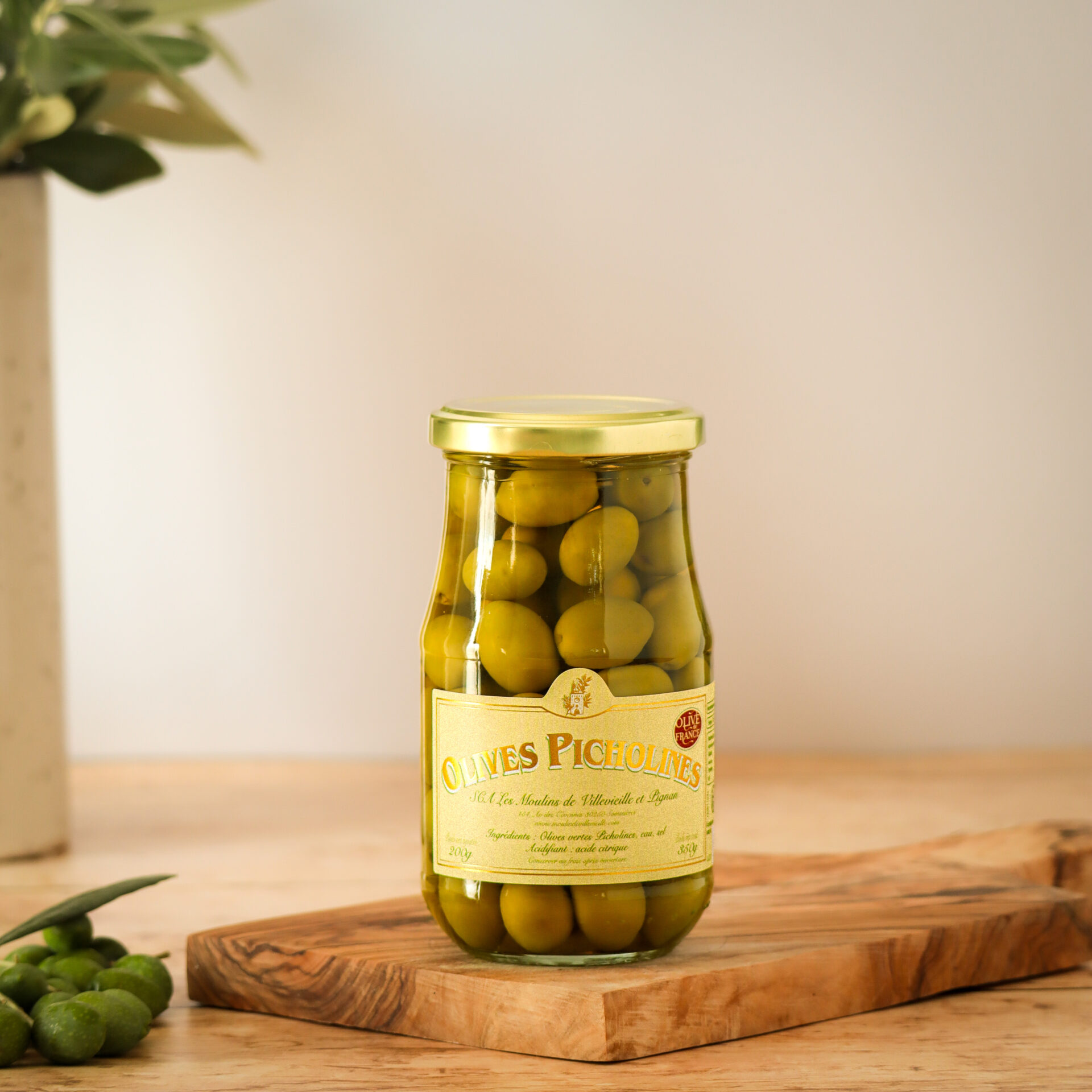 Olives Picholine en bocal de 200g - Moulin de Villevieille